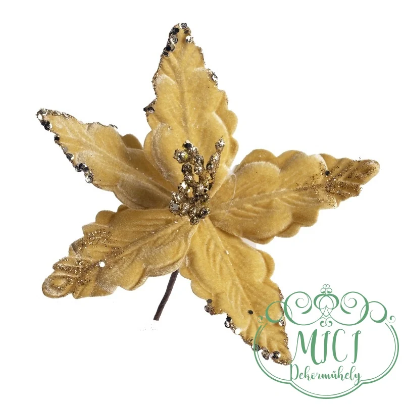 Mikulás virág; karácsonyi dekor virág; arany; 10cm/15cm/22cm - micidekor.hu